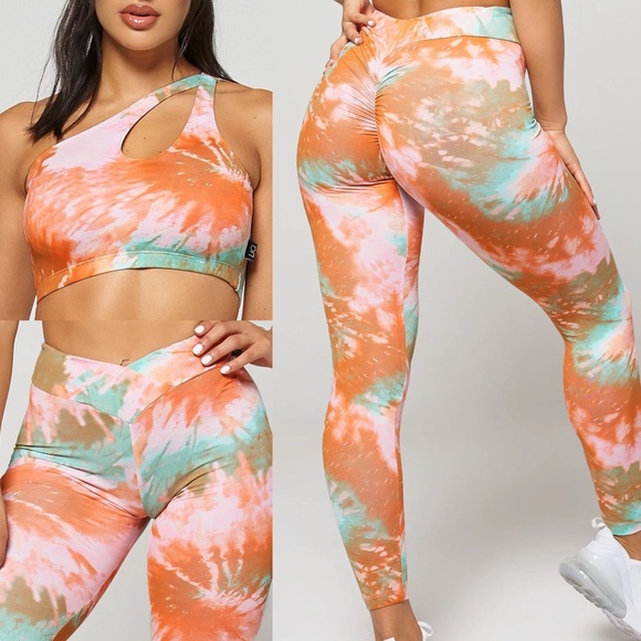 lici fit | Pants & Jumpsuits | Lici Fit Bloom V Cut Butt Scrunch Legging One Shoulder Bra Set ...